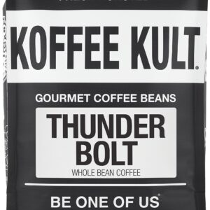 Koffee Kult Thunder Bolt Dark Roast Coffee Beans, Whole Bean, Fresh Roasted, 100% Arabica Robust Blend of Colombian And Brazil Whole Beans Bulk 32oz