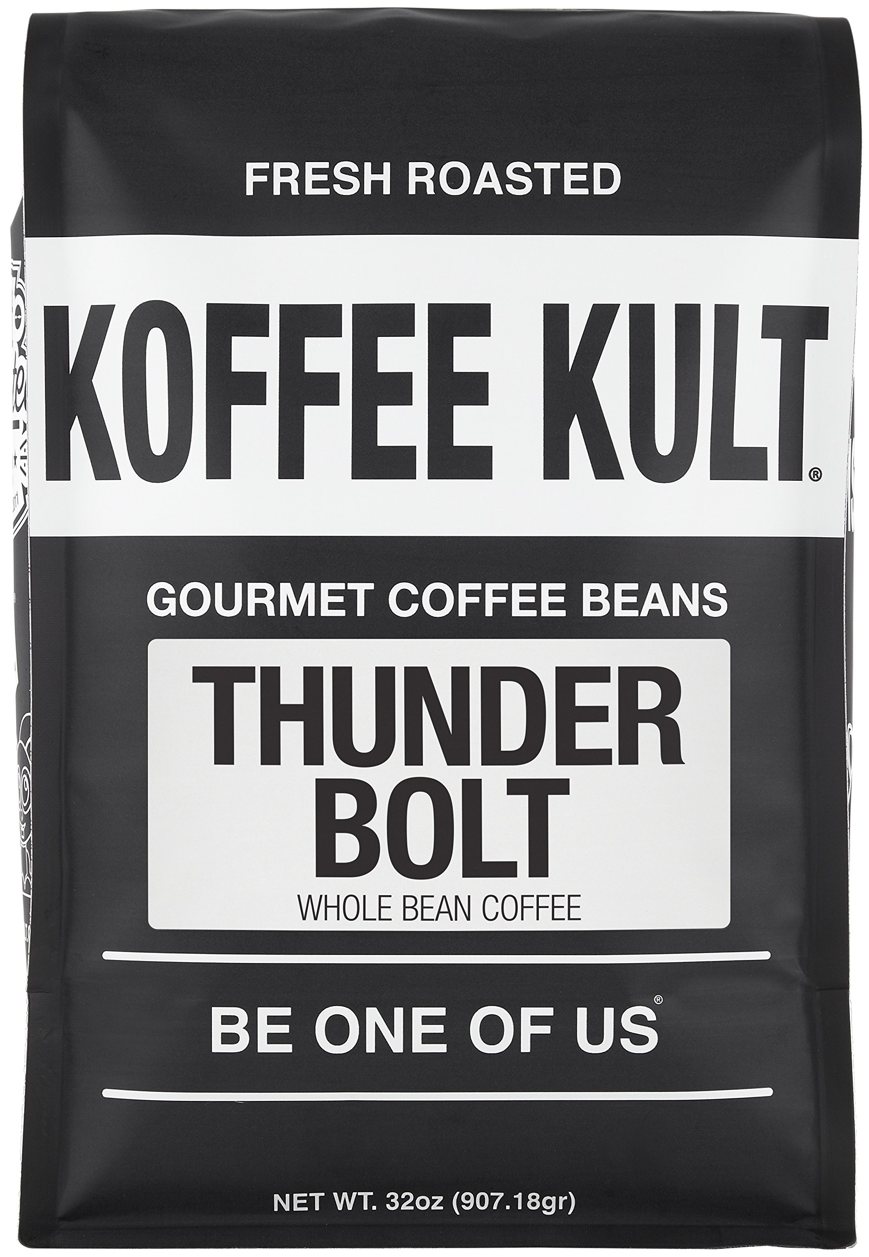 Koffee Kult Thunder Bolt Dark Roast Coffee Beans, Whole Bean, Fresh Roasted, 100% Arabica Robust Blend of Colombian And Brazil Whole Beans Bulk 32oz