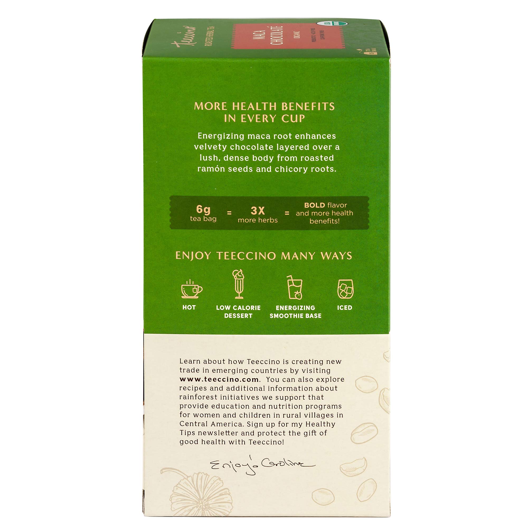 Teeccino Maca Chocolaté Herbal Tea - Rich & Roasted Herbal Tea That’s Caffeine Free & Prebiotic with Natural Energy from Adaptogenic Peruvian Maca, 25 Tea Bags