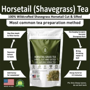 Horsetail Herb Tea for Healthy Urinary Tract, Cola de Caballo Hierba Te Shavegrass Herb | Dried Leaves, Cut and Sifted| 3oz (85 grams)| Made in USA