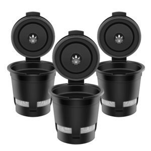 reusable k cups for keurig, ezbasics reusable coffee filters refillable single serve coffee maker, 3-pack of reusable coffee pods, black