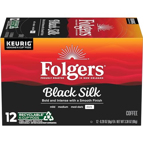 Folgers Black Silk Dark Roast Coffee, 12 Keurig K-Cup Pods