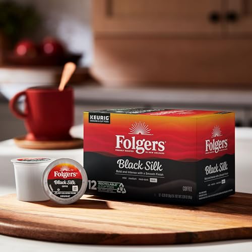 Folgers Black Silk Dark Roast Coffee, 12 Keurig K-Cup Pods