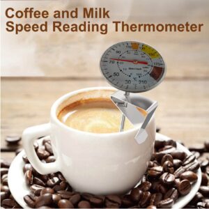 Milk Frothing Thermometer for Coffee Chocolate - Cappuccino Frothy Milk Foam Stainless Steel Thermometer for 12 Oz, 20 Oz and 32 Oz Espresso Steaming Pitchers 2" Dail 5" Stem