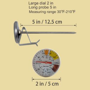 Milk Frothing Thermometer for Coffee Chocolate - Cappuccino Frothy Milk Foam Stainless Steel Thermometer for 12 Oz, 20 Oz and 32 Oz Espresso Steaming Pitchers 2" Dail 5" Stem