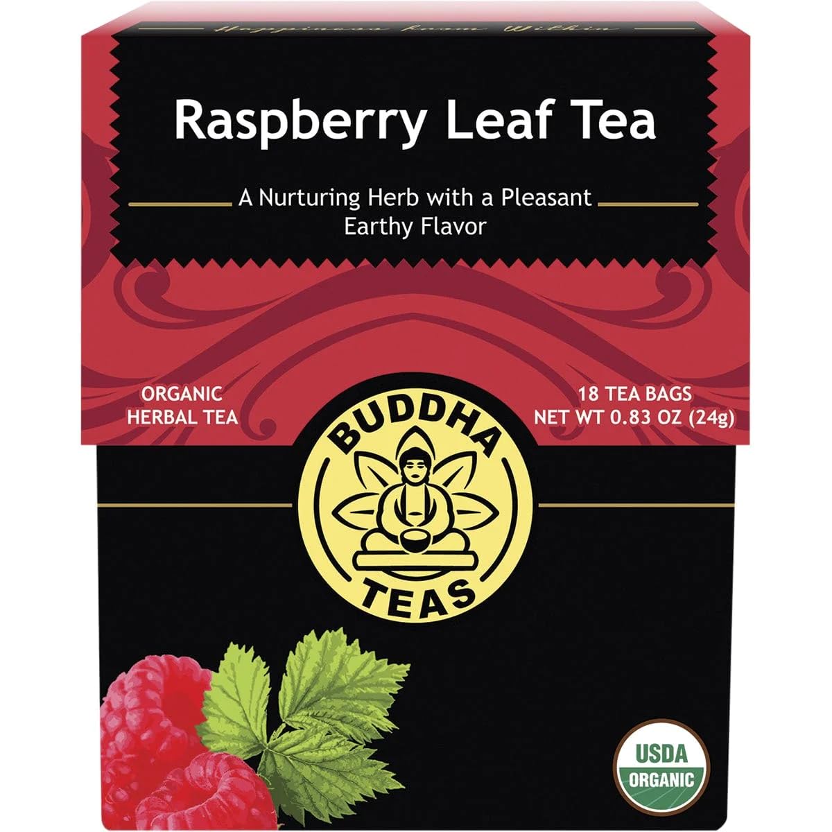 Buddha Teas Organic Raspberry Leaf Tea - OU Kosher, USDA Organic, CCOF Organic, 18 Bleach-Free Tea Bags