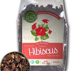 Eat Well Whole Hibiscus Flowers 16 oz Packet, Dried Hibiscus Flower for Hibiscus Tea Bulk Hibiscus Sabdariffa, Natural Edible Culinary Roselle Flowers, Gourmet Herbal Tea Ingredient for Loose Leaf Tea…