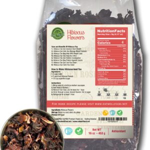 Eat Well Whole Hibiscus Flowers 16 oz Packet, Dried Hibiscus Flower for Hibiscus Tea Bulk Hibiscus Sabdariffa, Natural Edible Culinary Roselle Flowers, Gourmet Herbal Tea Ingredient for Loose Leaf Tea…