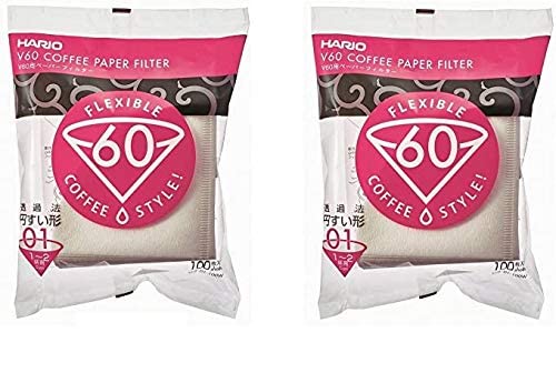 [2pcs Set] Hario V60 Misarashi Coffee Paper Filter (Size 01, 100 Count, White) 200 Total