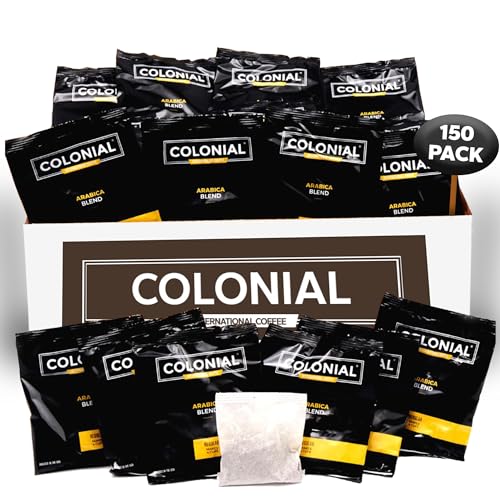 Colonial Coffee Roasters In-Room Hotel Ground Coffee Filter Portion Packs, Dark Roast, 0.50 Ounce (Pack of 150), Use with 4-Cup Drip Coffee Machine