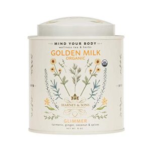 harney & sons golden milk powder, turmeric, ginger, coconut & spices, 8 oz tin