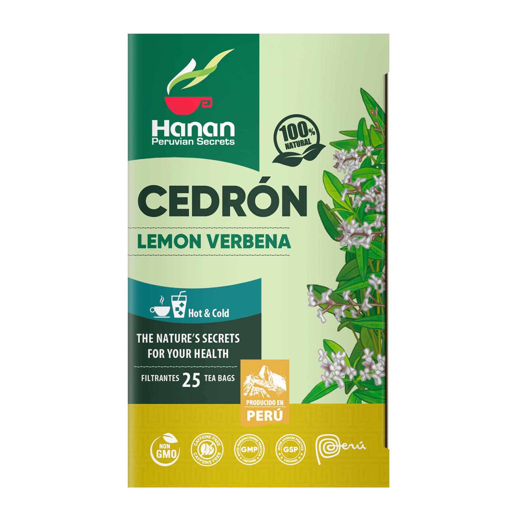 Lemon Verbena 25 Teabags of Cedron Herbal Tea All Natural Lemon Beebrush from Peru Used to Add Lemon Flavor in Cooking Perfumes Essential Oil