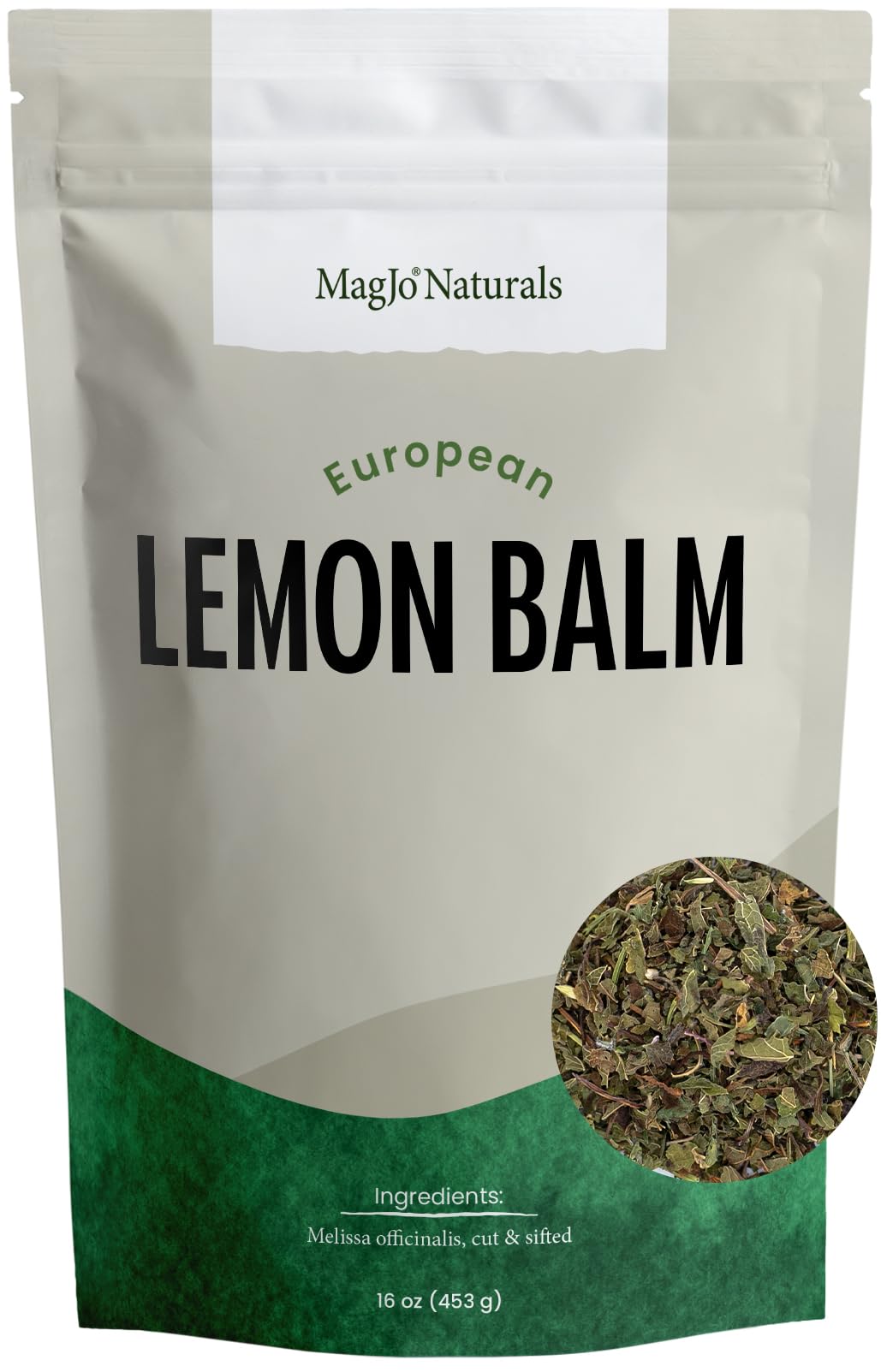 MagJo Naturals Lemon Balm Tea, Bulk Herbal Tea, Loose Leaf Melissa Officinalis, Caffeine Free, Cut and Sifted, 1 pound (16 ounces) (1 pack)