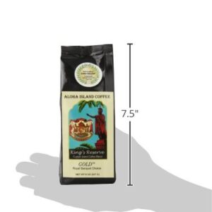 Aloha Island Coffee, GOLD King Reserve Kona Hawaiian Coffee Blend, Medium Roast, 8 Oz Ground, 8-ounces