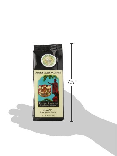 Aloha Island Coffee, GOLD King Reserve Kona Hawaiian Coffee Blend, Medium Roast, 8 Oz Ground, 8-ounces