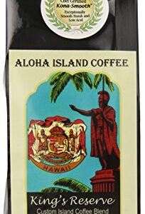 Aloha Island Coffee, GOLD King Reserve Kona Hawaiian Coffee Blend, Medium Roast, 8 Oz Ground, 8-ounces