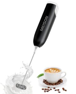 milk frother handheld foam maker for lattes, whisk drink mixer for coffee, mini foamer blender and electric mixer coffee frother for cappuccino, frappe, matcha, hot chocolate, no stand - black