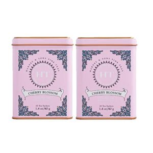 harney & son's cherry blossom green tea tin 20 sachets (1.4 oz ea, two pack) - green tea blend with notes of cherries - 2 pack 20ct sachet tins (40 sachets)