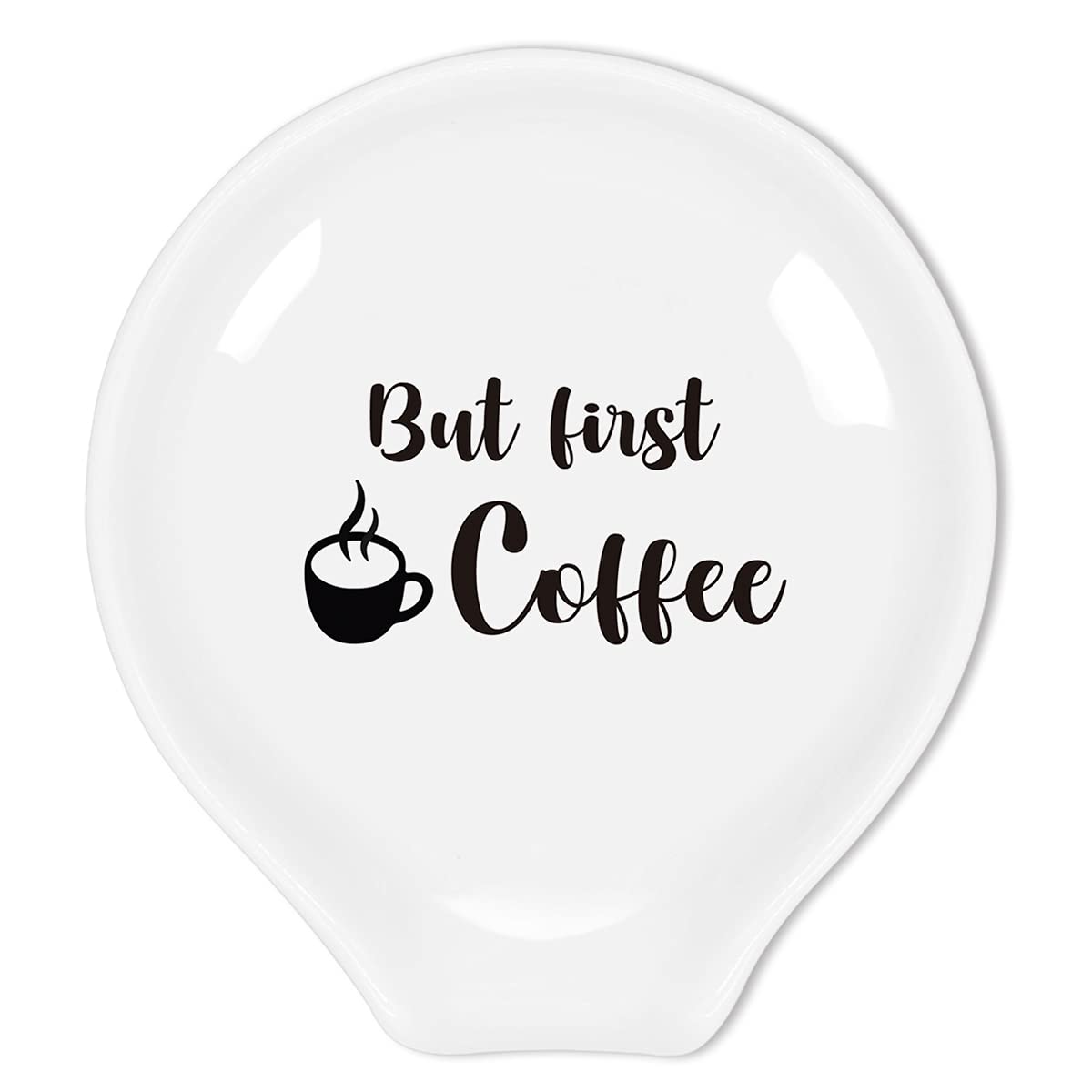 Littlefa Funny Coffee Quote But First Coffee Black Sign Ceramic Coffee Spoon Holder-Coffee Spoon Rest -Coffee Station Decor Coffee Bar Accessories-Coffee Lovers Gift for Women and Men