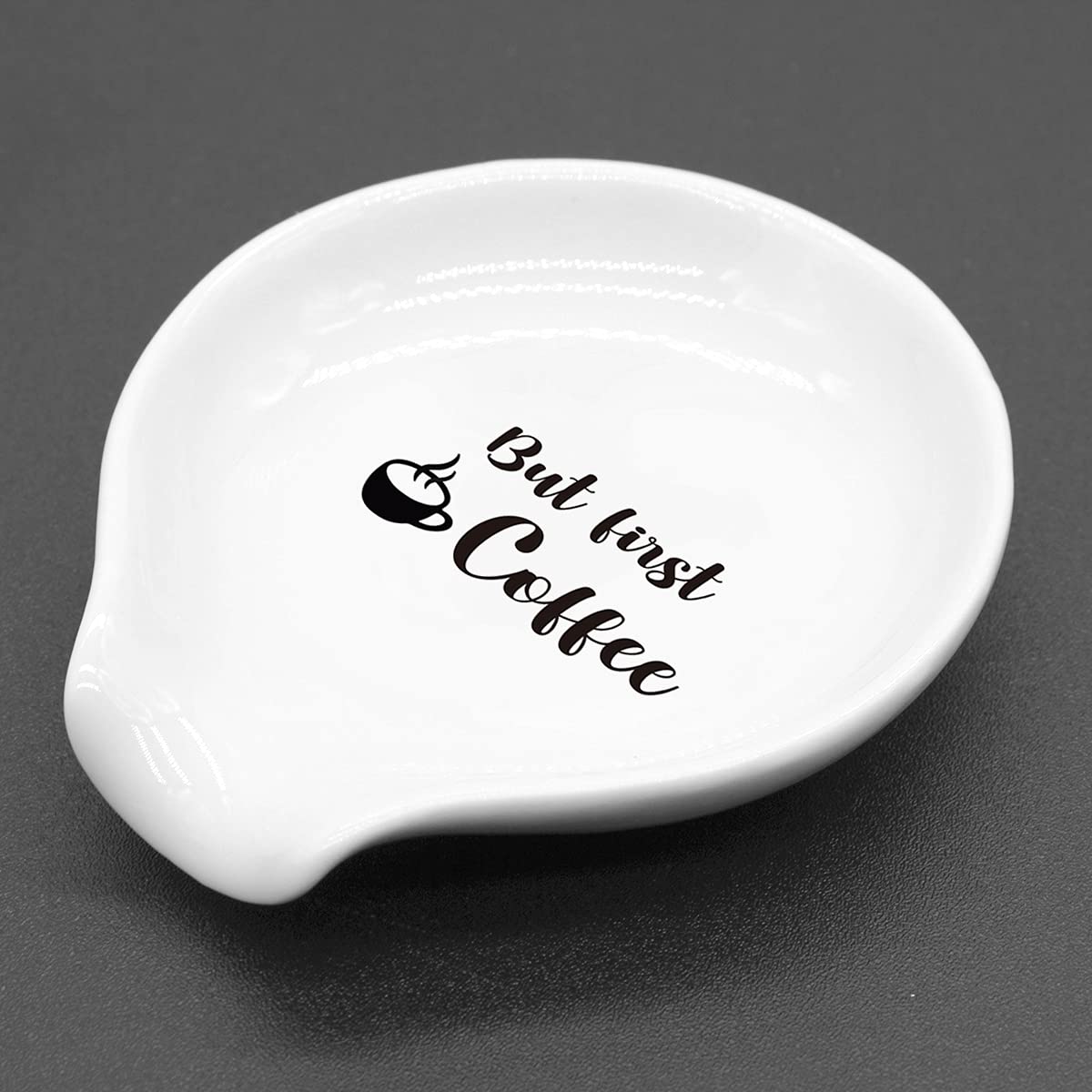 Littlefa Funny Coffee Quote But First Coffee Black Sign Ceramic Coffee Spoon Holder-Coffee Spoon Rest -Coffee Station Decor Coffee Bar Accessories-Coffee Lovers Gift for Women and Men