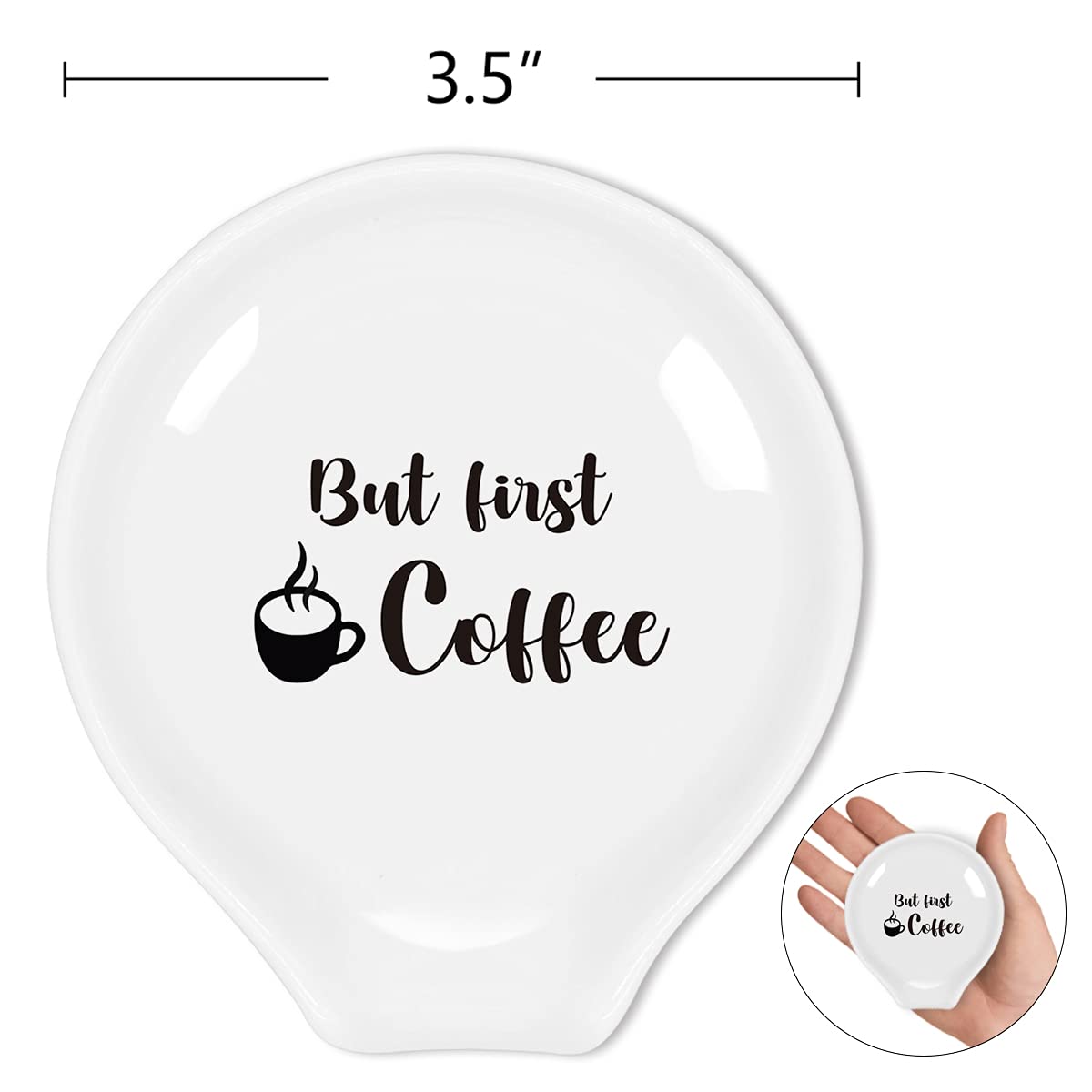 Littlefa Funny Coffee Quote But First Coffee Black Sign Ceramic Coffee Spoon Holder-Coffee Spoon Rest -Coffee Station Decor Coffee Bar Accessories-Coffee Lovers Gift for Women and Men