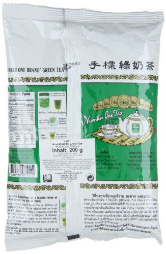 Number One Milk Green Tea Mix in Fine Loose Leaves with Mild Jasmine Flavor, Effortlessly Make Iced Thai Green Tea with Milk or Boba Tea, 70-Year-Old Traditional Brand from Thailand (7 oz Bag)