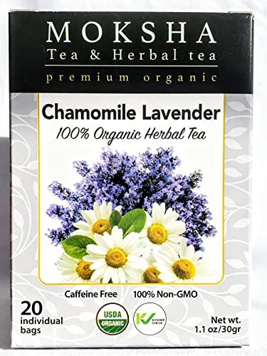 Organic Chamomile Tea with Lavender made with Pure Egyptian Chamomile & Lavender- 20 Organic Tea Bags Moksha Ayurveda