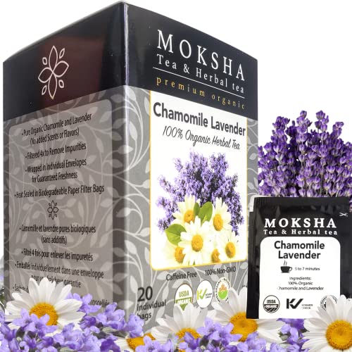 Organic Chamomile Tea with Lavender made with Pure Egyptian Chamomile & Lavender- 20 Organic Tea Bags Moksha Ayurveda