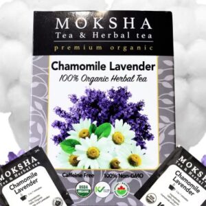 Organic Chamomile Tea with Lavender made with Pure Egyptian Chamomile & Lavender- 20 Organic Tea Bags Moksha Ayurveda