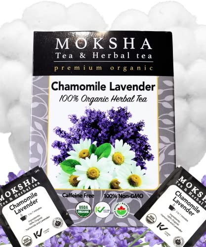 Organic Chamomile Tea with Lavender made with Pure Egyptian Chamomile & Lavender- 20 Organic Tea Bags Moksha Ayurveda