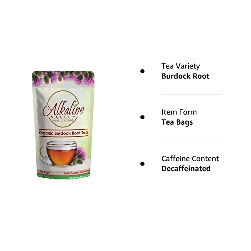 Burdock Root Tea Organic - 100% Alkaline - 15 Unbleached/Chemical-Free Burdock Root Tea Bags - Caffeine-Free, No GMO