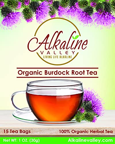 Burdock Root Tea Organic - 100% Alkaline - 15 Unbleached/Chemical-Free Burdock Root Tea Bags - Caffeine-Free, No GMO