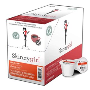 skinnygirl half caff coffee pods for keurig k cups brewers, reduced caffeine medium roast coffee in single serve cups, 24 count