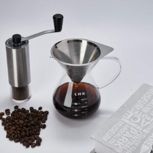 LHS Manual Coffee Grinder with Ceramic Burrs, Hand Coffee Bean Grinder with 2 Containers Adjustable Coarseness for Home, Office and Travelling