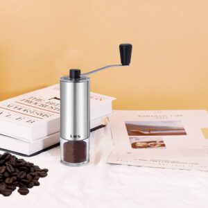 LHS Manual Coffee Grinder with Ceramic Burrs, Hand Coffee Bean Grinder with 2 Containers Adjustable Coarseness for Home, Office and Travelling