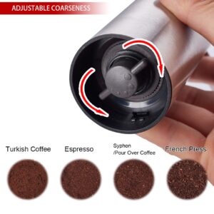 LHS Manual Coffee Grinder with Ceramic Burrs, Hand Coffee Bean Grinder with 2 Containers Adjustable Coarseness for Home, Office and Travelling