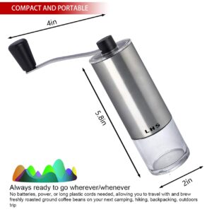 LHS Manual Coffee Grinder with Ceramic Burrs, Hand Coffee Bean Grinder with 2 Containers Adjustable Coarseness for Home, Office and Travelling