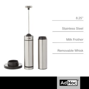 AdHoc Rapido Milk and Sauce Frother - Battery Operated Handheld Milk Frother - Mini Electric Whisk and Frother for Milkshakes, Cocktails, Sauces, Coffee Drinks, and Soups - Stainless Steel, 8.25"