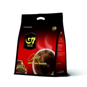 trung nguyen g7 pure black instant coffee for energy boost - 100% soluble coffee without sugar - strong, pure & rich vietnamese instant energy coffee - original taste for coffee connoiseurs (200 sachets/bag)