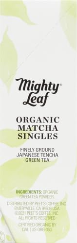 Mighty Leaf Tea, Organic Matcha Green Tea Powder - 100% Unsweetened Japanese Matcha, 12 Single Serve Packets