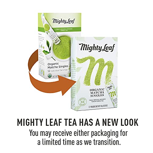 Mighty Leaf Tea, Organic Matcha Green Tea Powder - 100% Unsweetened Japanese Matcha, 12 Single Serve Packets