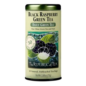 the republic of tea - black raspberry green tea, 50 tea bags, tin | flavored berry tea | caffeinated