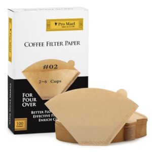 pro mael #2 cone coffee filters paper disposable for pour-over and automatic drip coffee makers, better filtration with no blowouts, made from unbleached natural filter paper, brown (100 count)