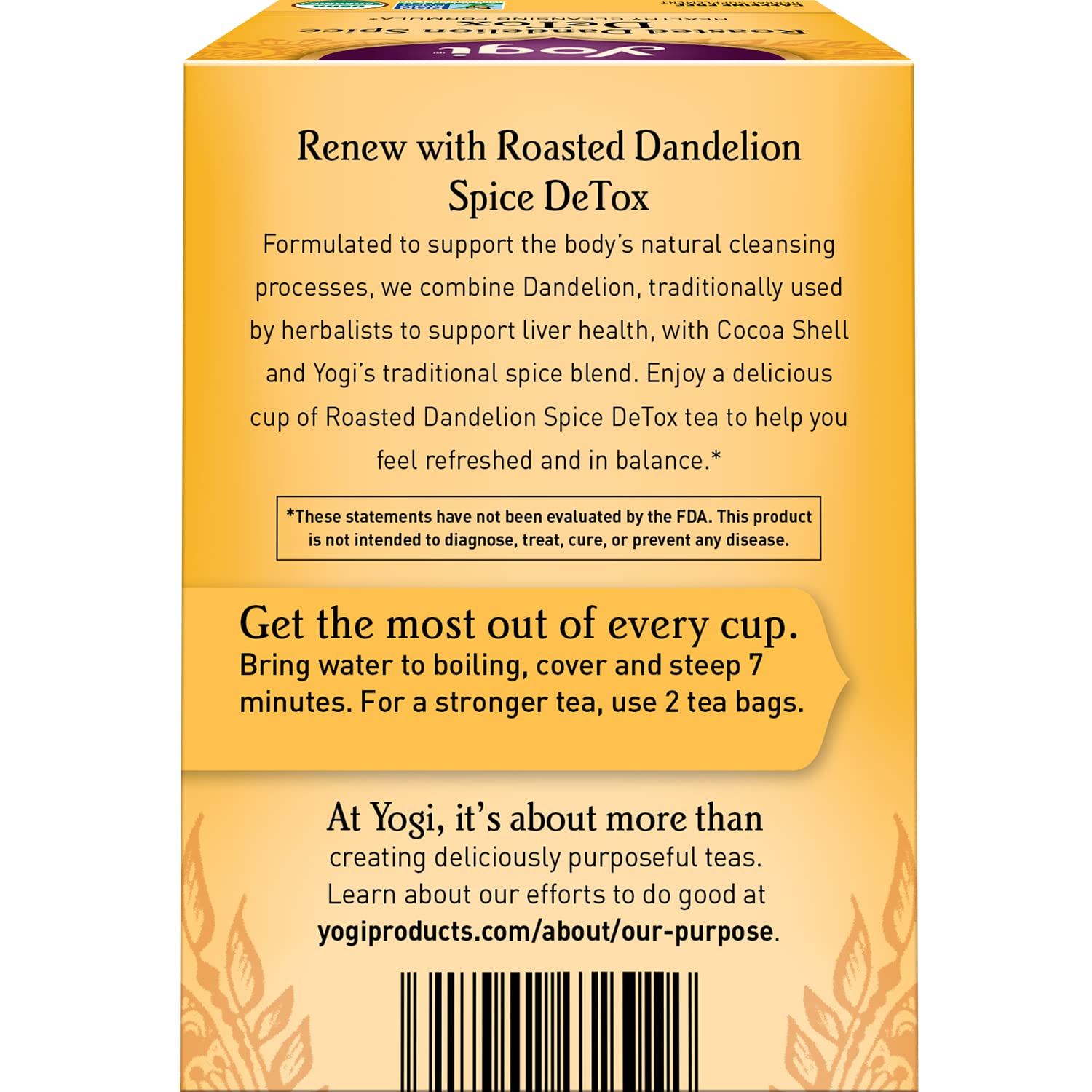 Yogi Tea Roasted Dandelion Spice DeTox Tea - 16 Tea Bags per Pack (6 Packs) - Organic DeTox Tea - Includes Roasted Dandelion Root, Dandelion Root, Cinnamon Bark, Cocoa Shell & More