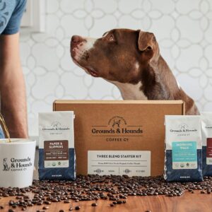 Grounds & Hounds Three Blend Starter Kit - Ground, 100% Organic Coffee Variety Pack, Bulk Ground Coffee, Includes Three 6oz Bags of Our Most Popular Blends