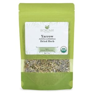 pure and organic biokoma yarrow dried herb 50g (1.76oz) in resealable moisture proof pouch