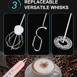 Nahida Handheld Milk Frother for Coffee, Rechargeable Electric Whisk with 3 Heads 3 Speeds Drink Mixer Foam Maker For Latte, Cappuccino, Hot Chocolate, Egg - Pink