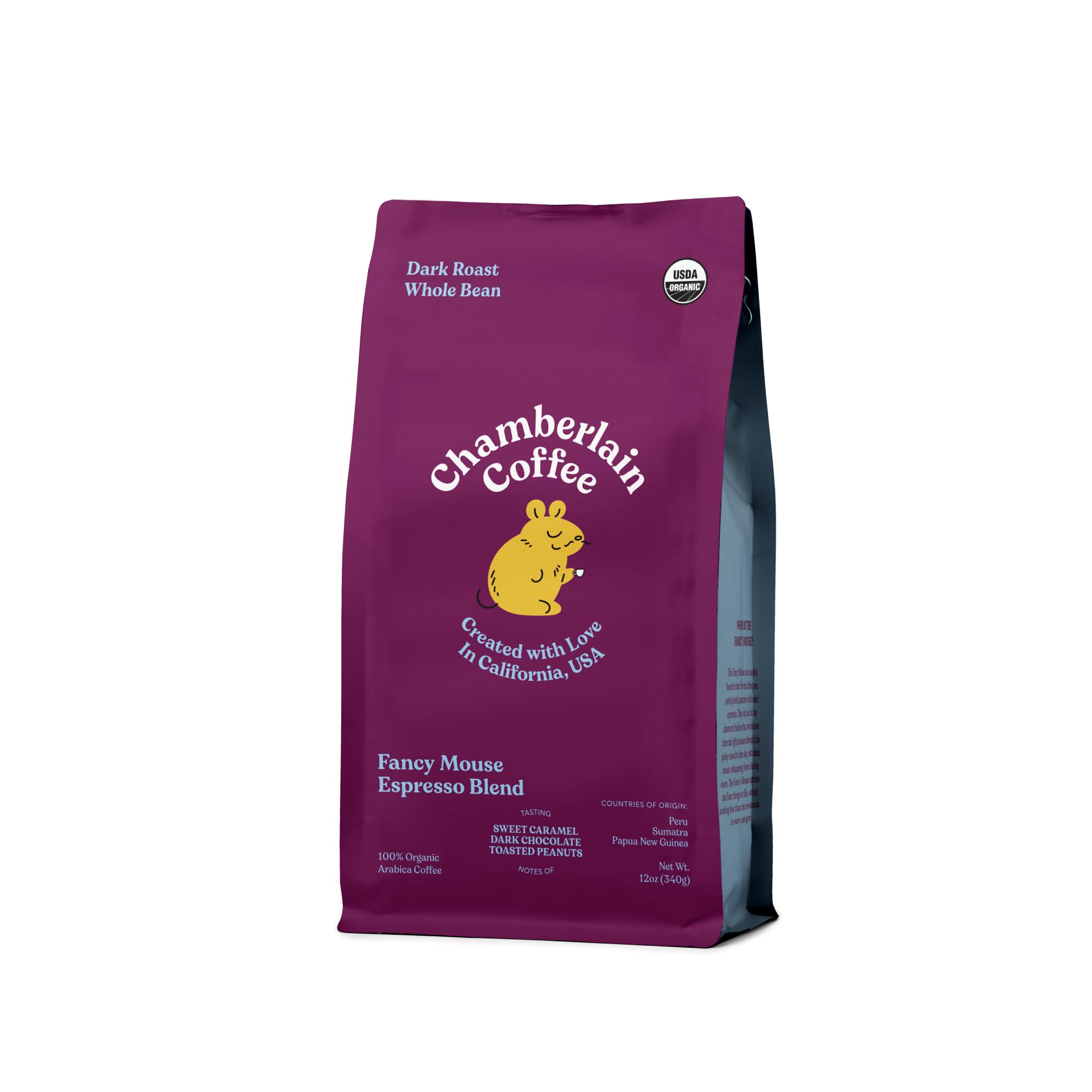 Chamberlain Coffee Fancy Mouse Espresso Blend - Extra Bold, Dark Roast, Organic Coffee, Whole Bean, 12oz