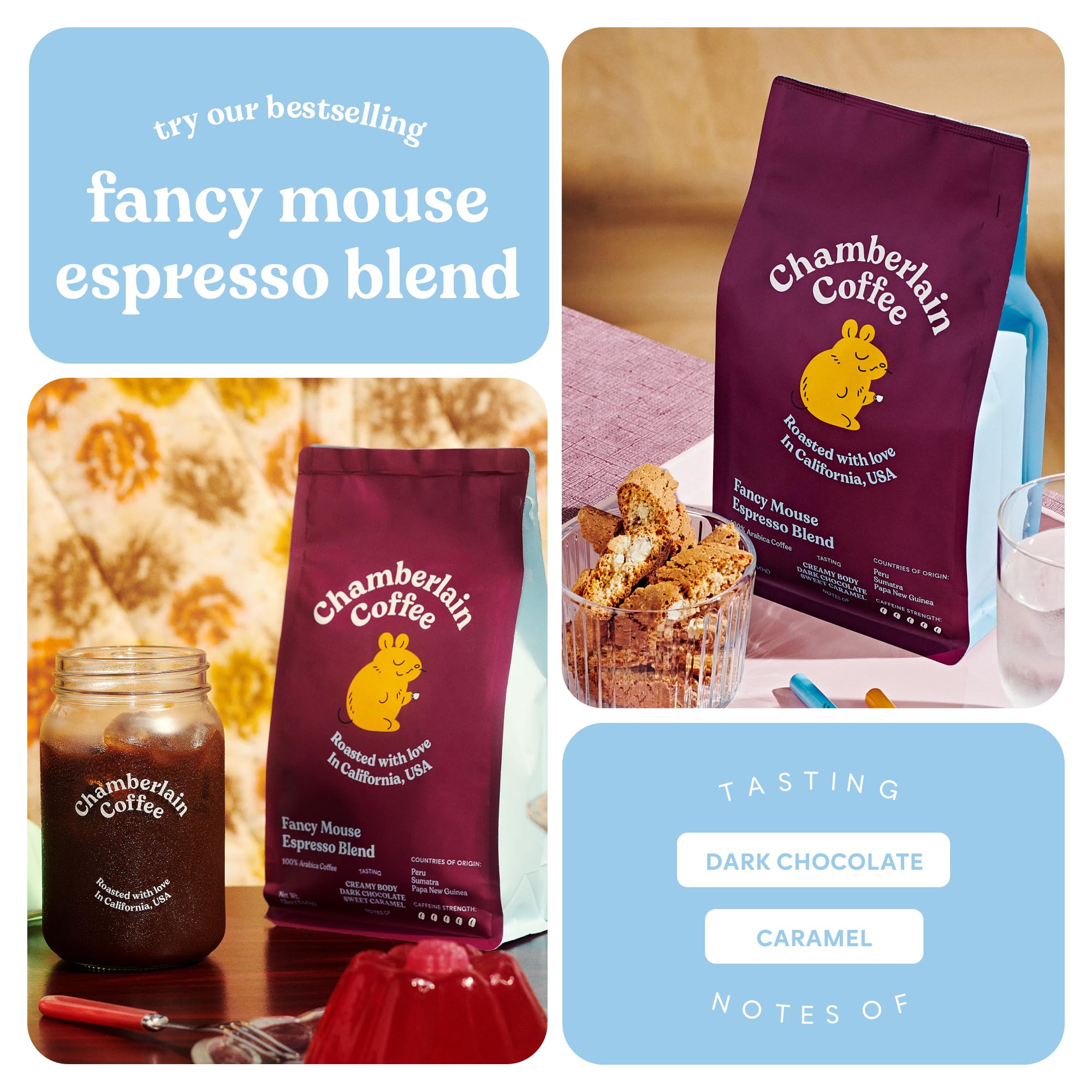 Chamberlain Coffee Fancy Mouse Espresso Blend - Extra Bold, Dark Roast, Organic Coffee, Whole Bean, 12oz