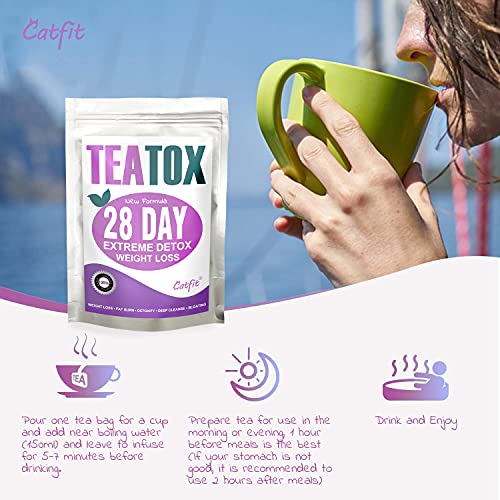 Catfit Detox Tea Herbal Tea Teatox, 28 Days Diet Tea for Cleanse